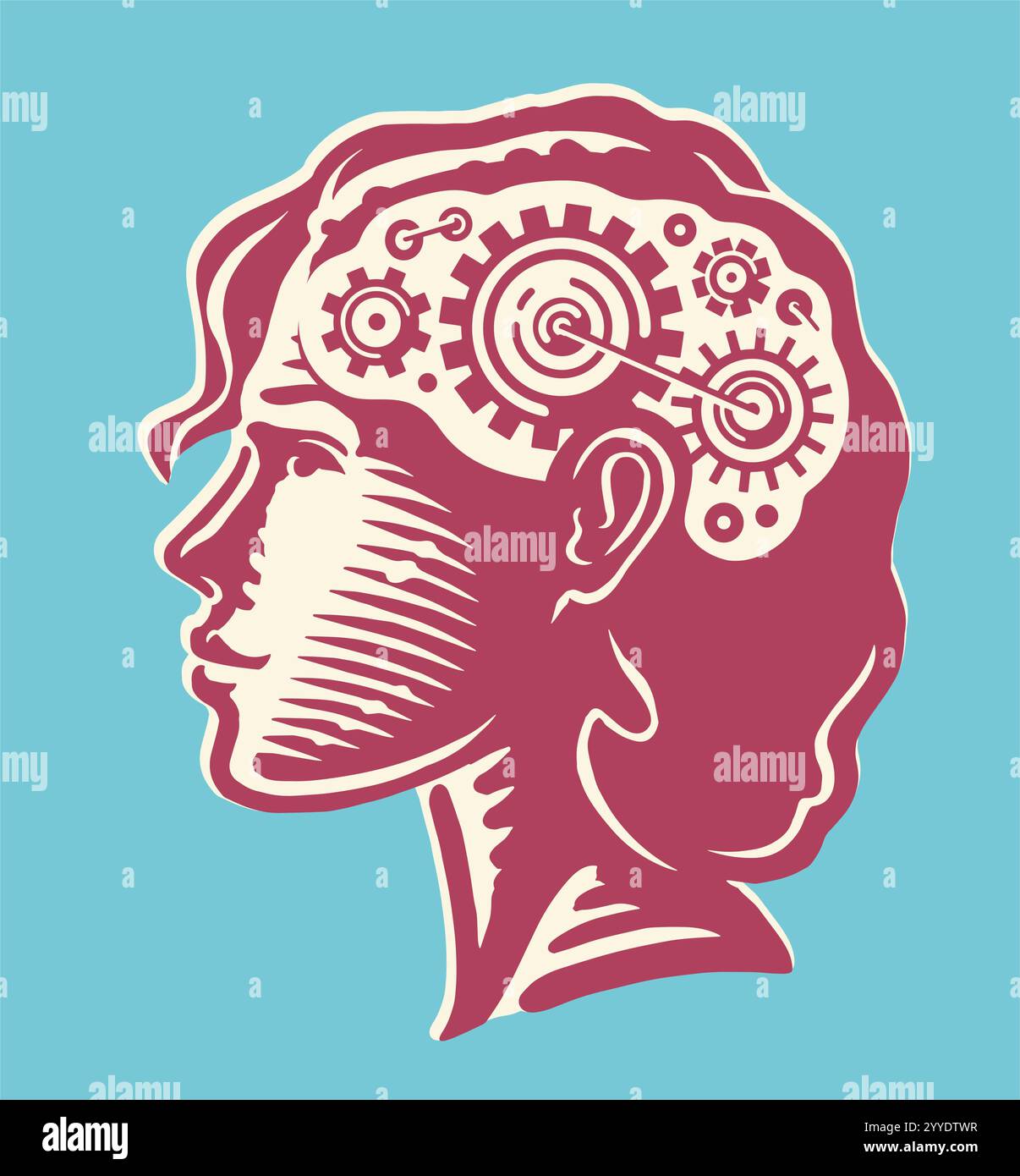 Rotating gears in woman head. Thinking brain. Idea, thought concept ...
