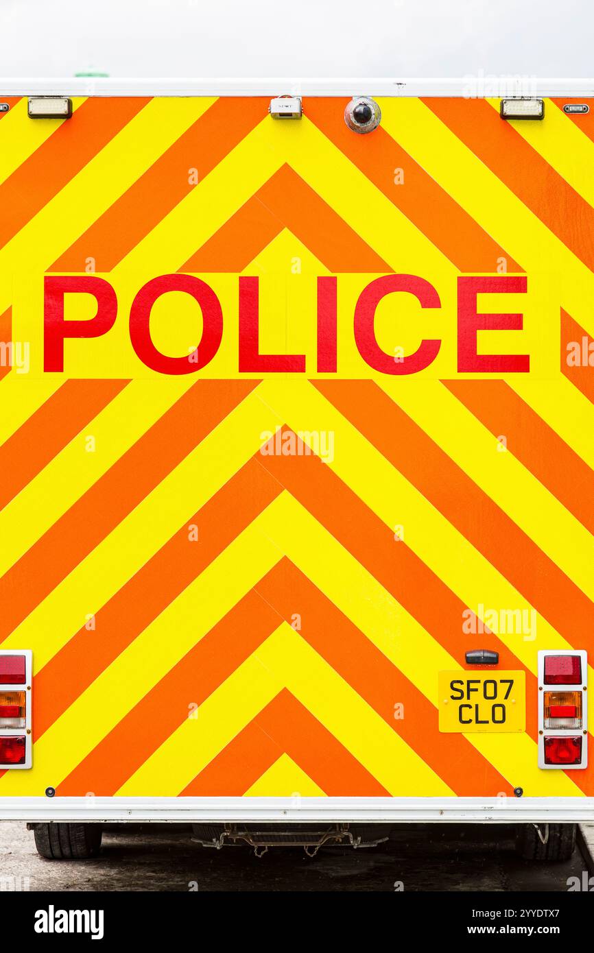 Police sign on the back of a van, Scotland, UK, Europe Stock Photo - Alamy