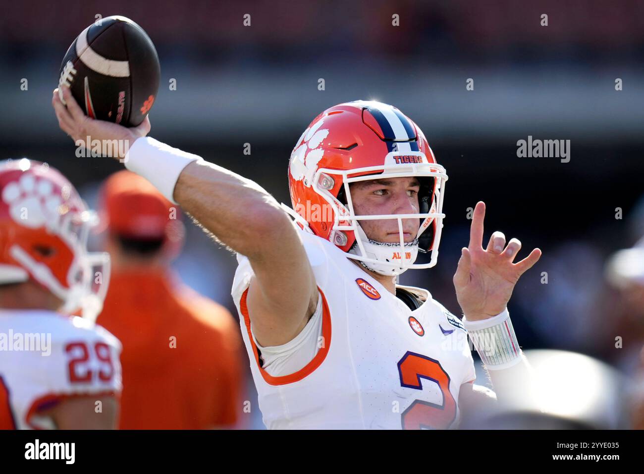 Clemson quarterback Cade Klubnik warms up before a first round game ...