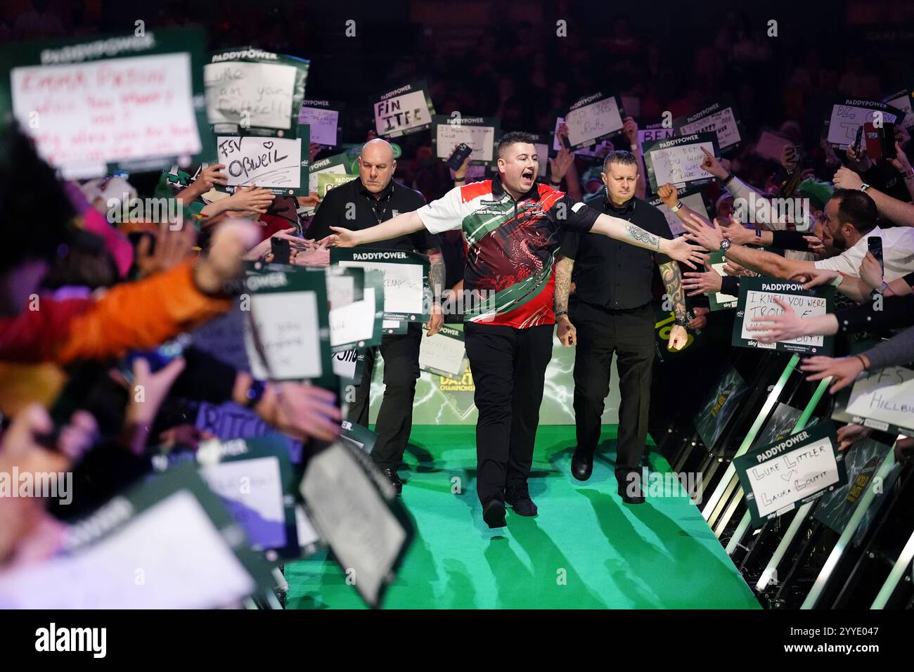 Nick Kenny walks out to play Raymond van Barneveld (not pictured) in ...
