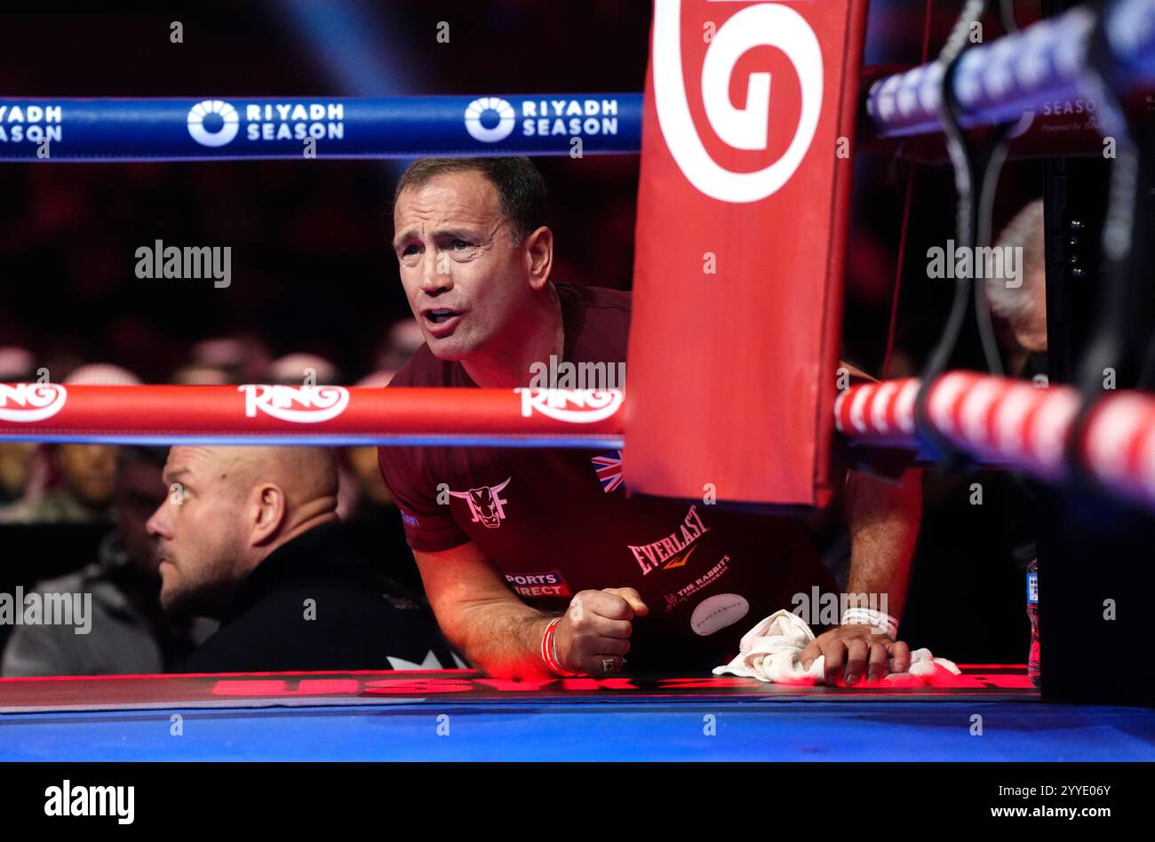 Trainer of Johnny Fisher, Mark Tibbs, looks on from the corner during ...