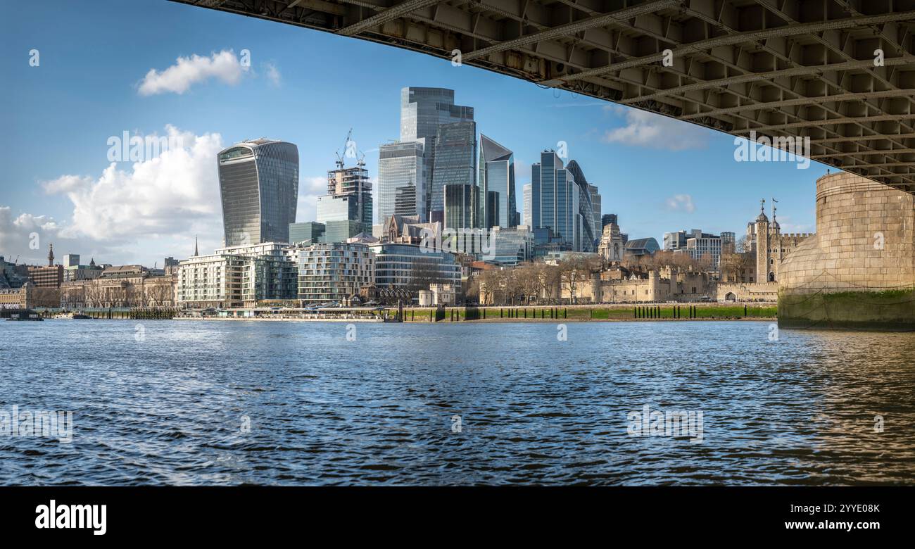 London skyline. City of London skyscrapers, river Thames seen from ...