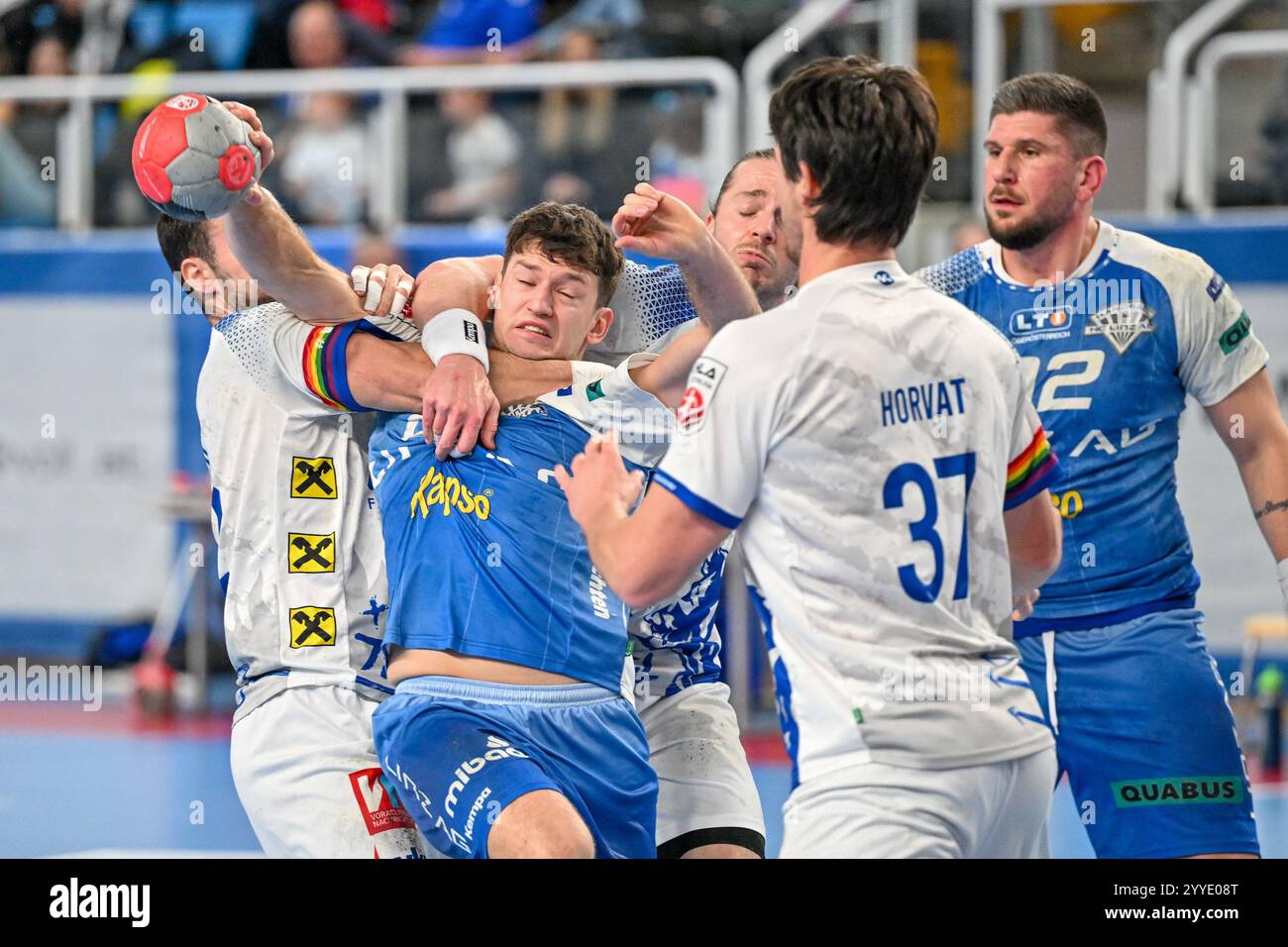 Linz, Austria. 21st Dec, 2024. LINZ, AUSTRIA -DECEMBER 21: Dejan Babic of ALPLA HC Hard, Moritz ...