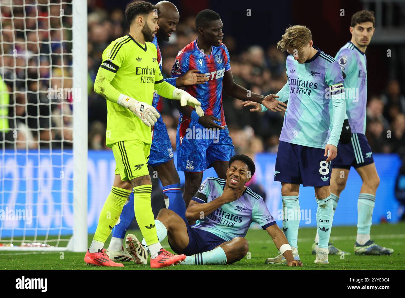 LONDON, UK - 21st Dec 2024: Myles Lewis-Skelly of Arsenal goes down ...