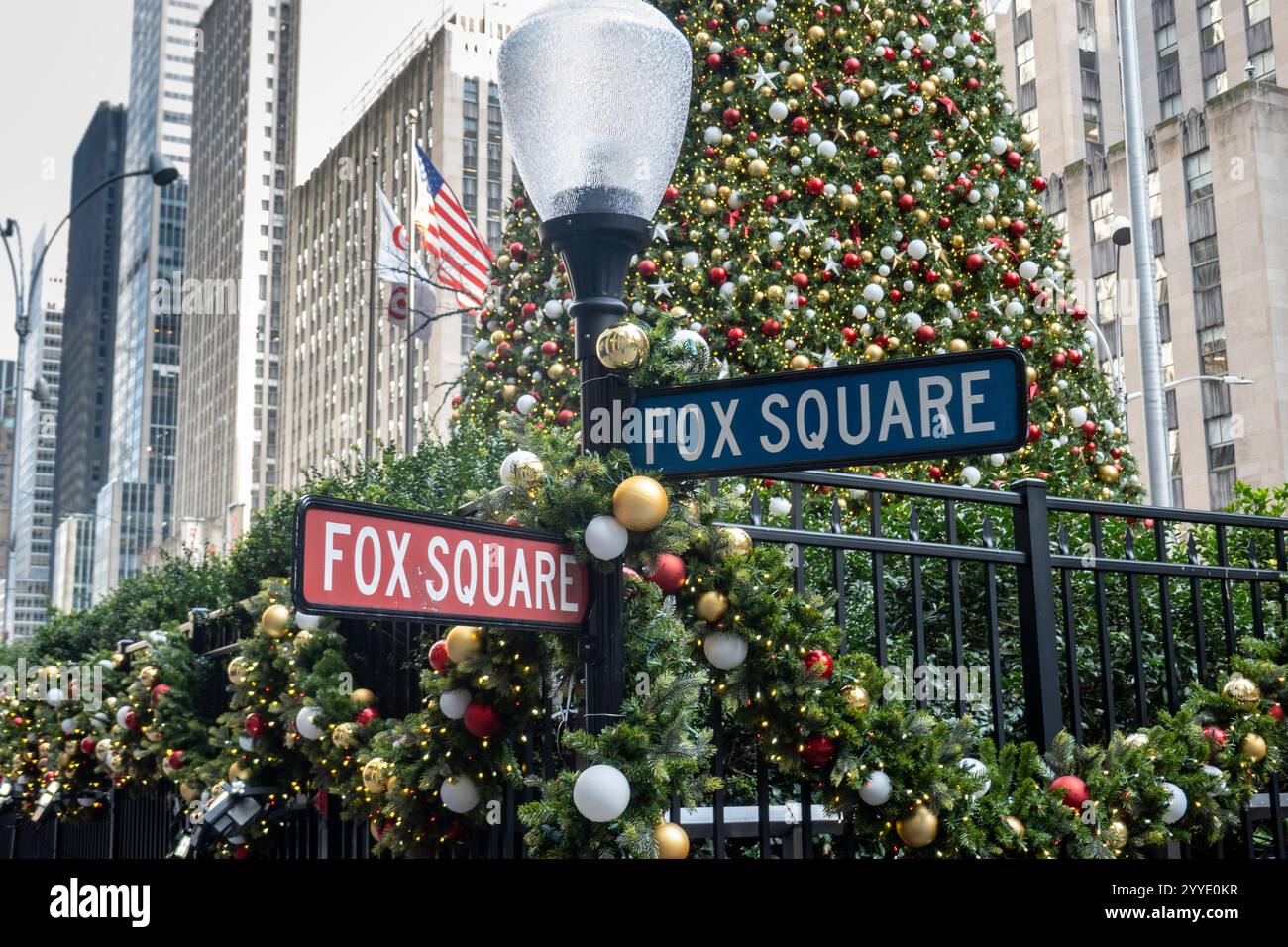 Holiday Christmas tree and Decorations on Sixth Avenue at Fox Square ...