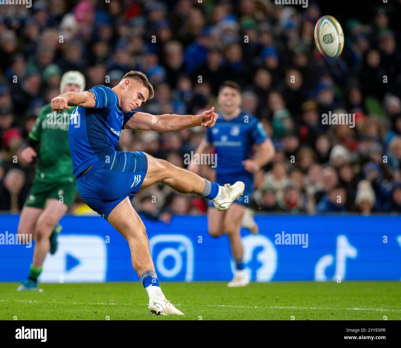 Dublin, Ireland. 21st Dec, 2024. Aitzol Arenzana-King of Leinster kicks ...