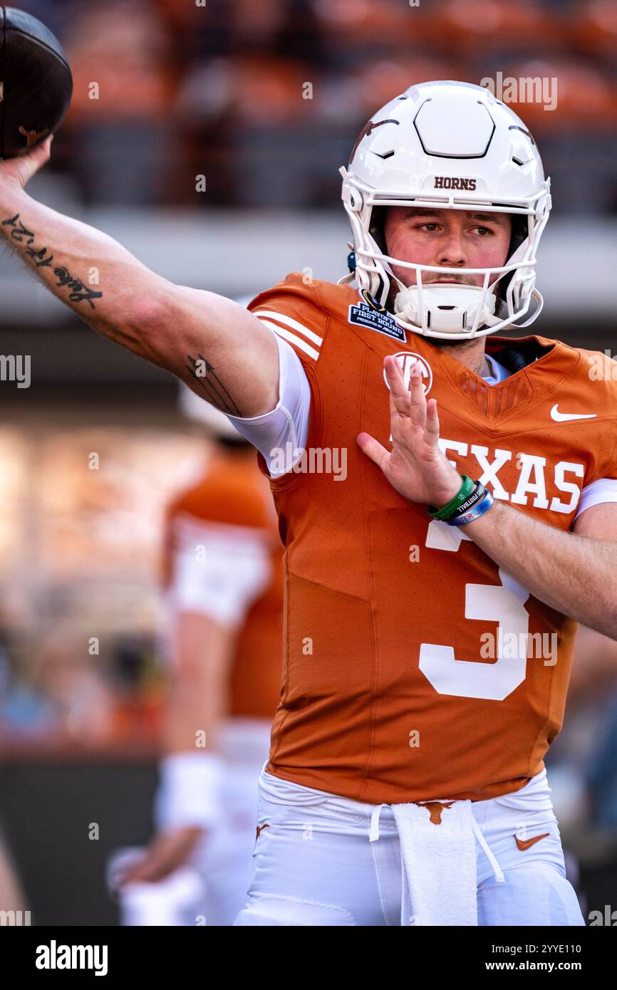 Dec 21, 2024.Quinn Ewers #3 of the Texas Longhorns during warmups before the game vs the Clemson ...