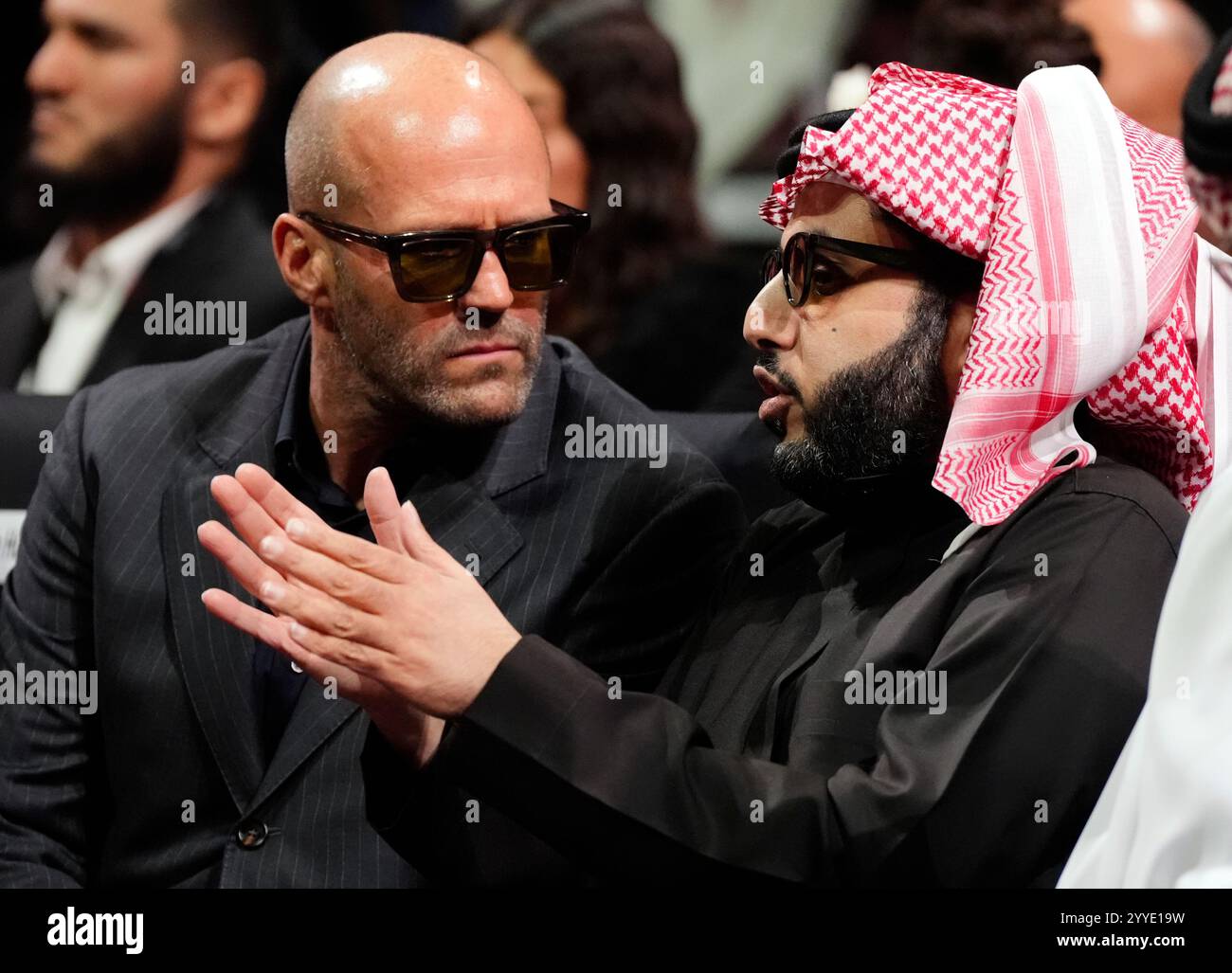 Turki Al-Sheikh speaking with actor Jason Statham (left) at the Kingdom ...
