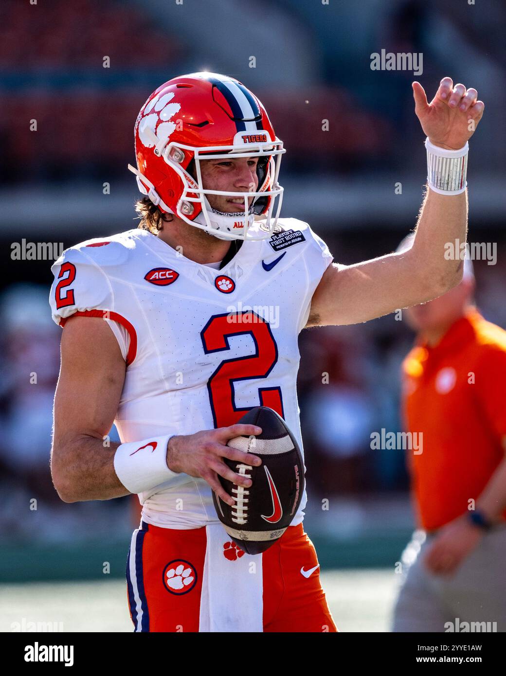 Dec 21, 2024. Cade Klubnik #2 of the Clemson Tigers during warmups ...