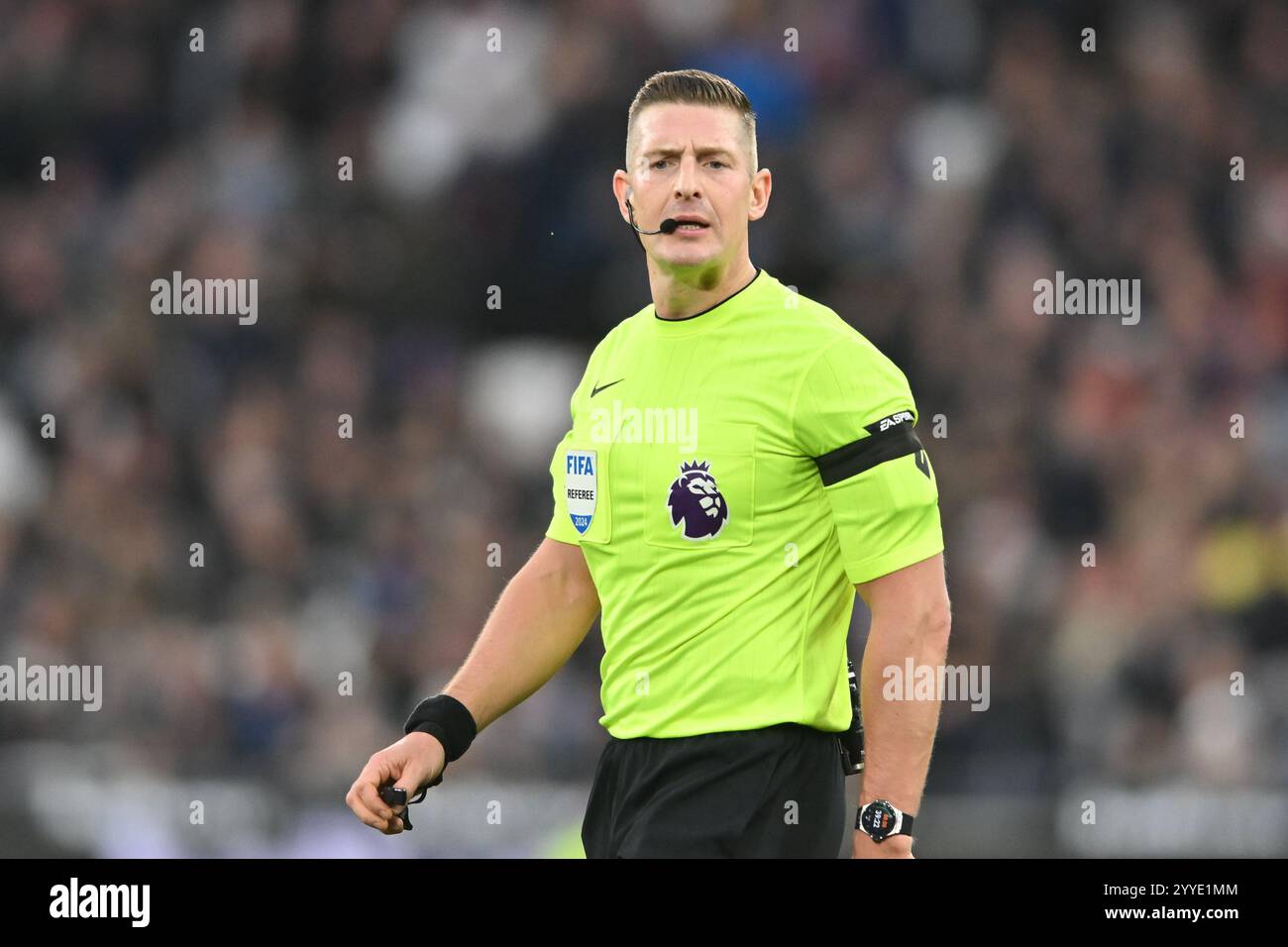 Referee Robert Jones (Match referee) looks on during the Premier League ...