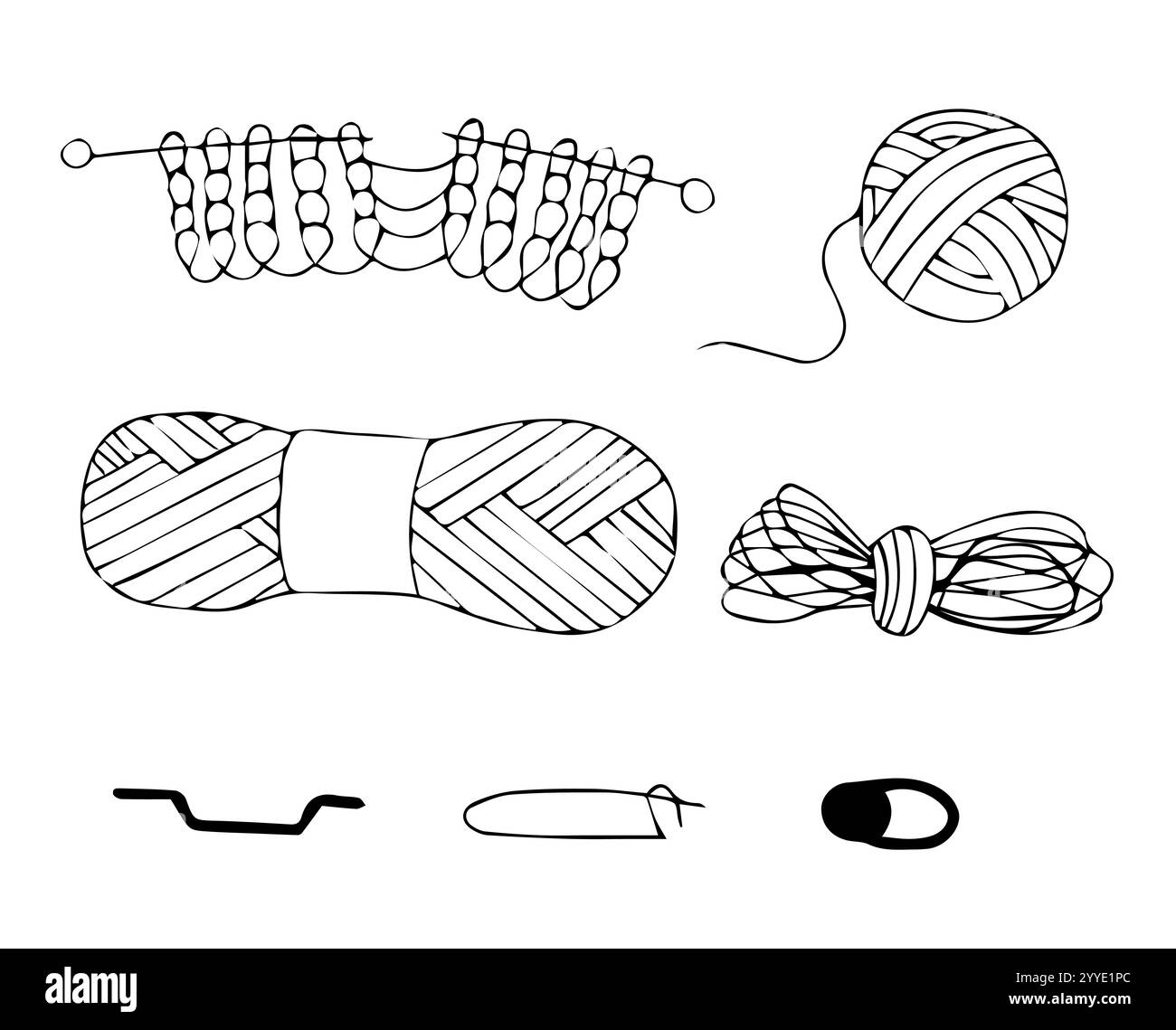 Set of knitting items. Hobby and handicraft concept. Vector ...