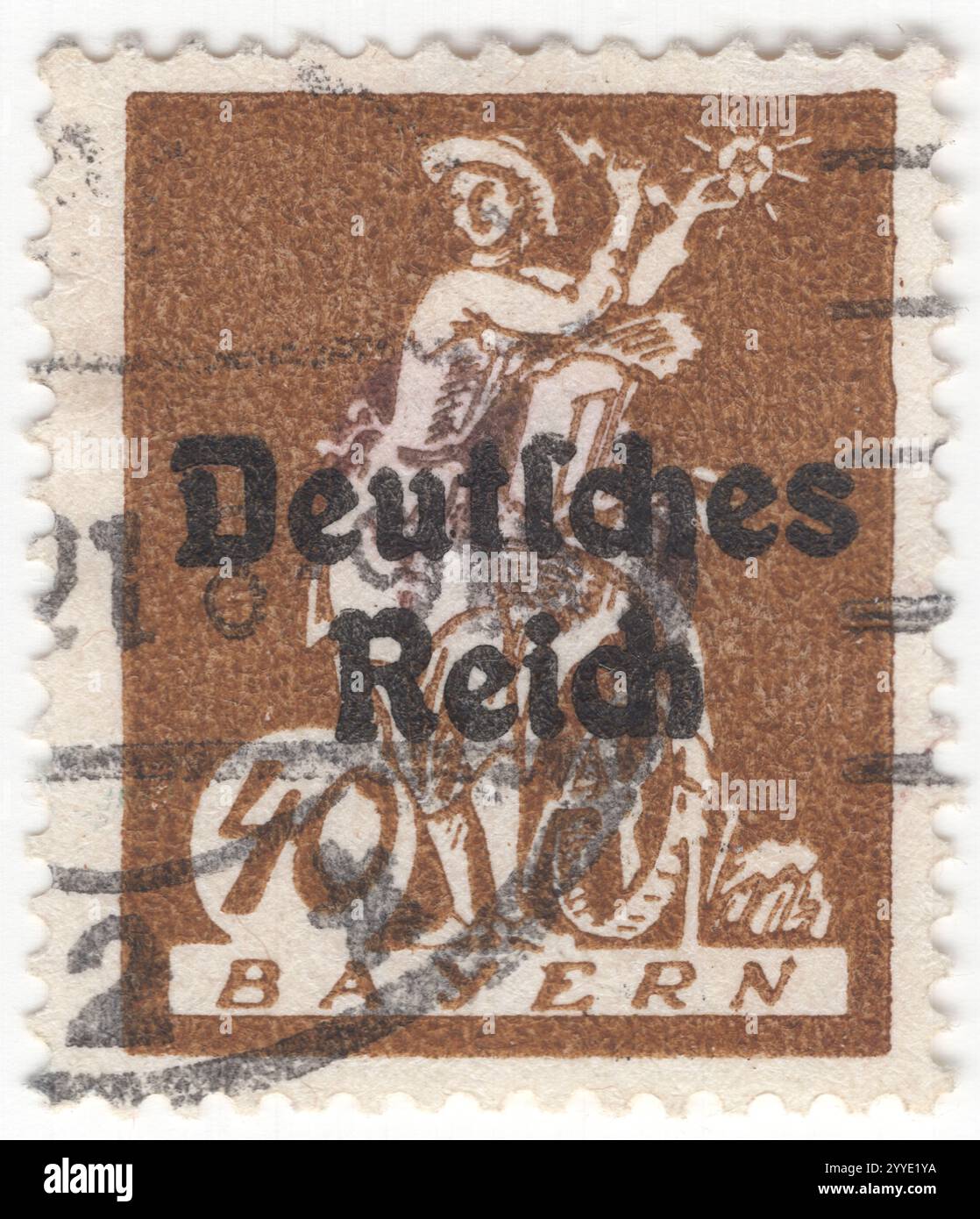 BAVARIA — 1920 April 06: 40 pfennig brown postage stamp depicting ...