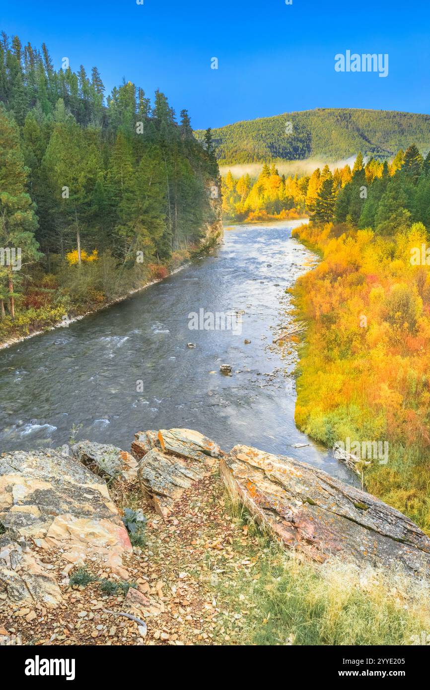 blackfoot river in fall below the garnet range near ovando, montana ...