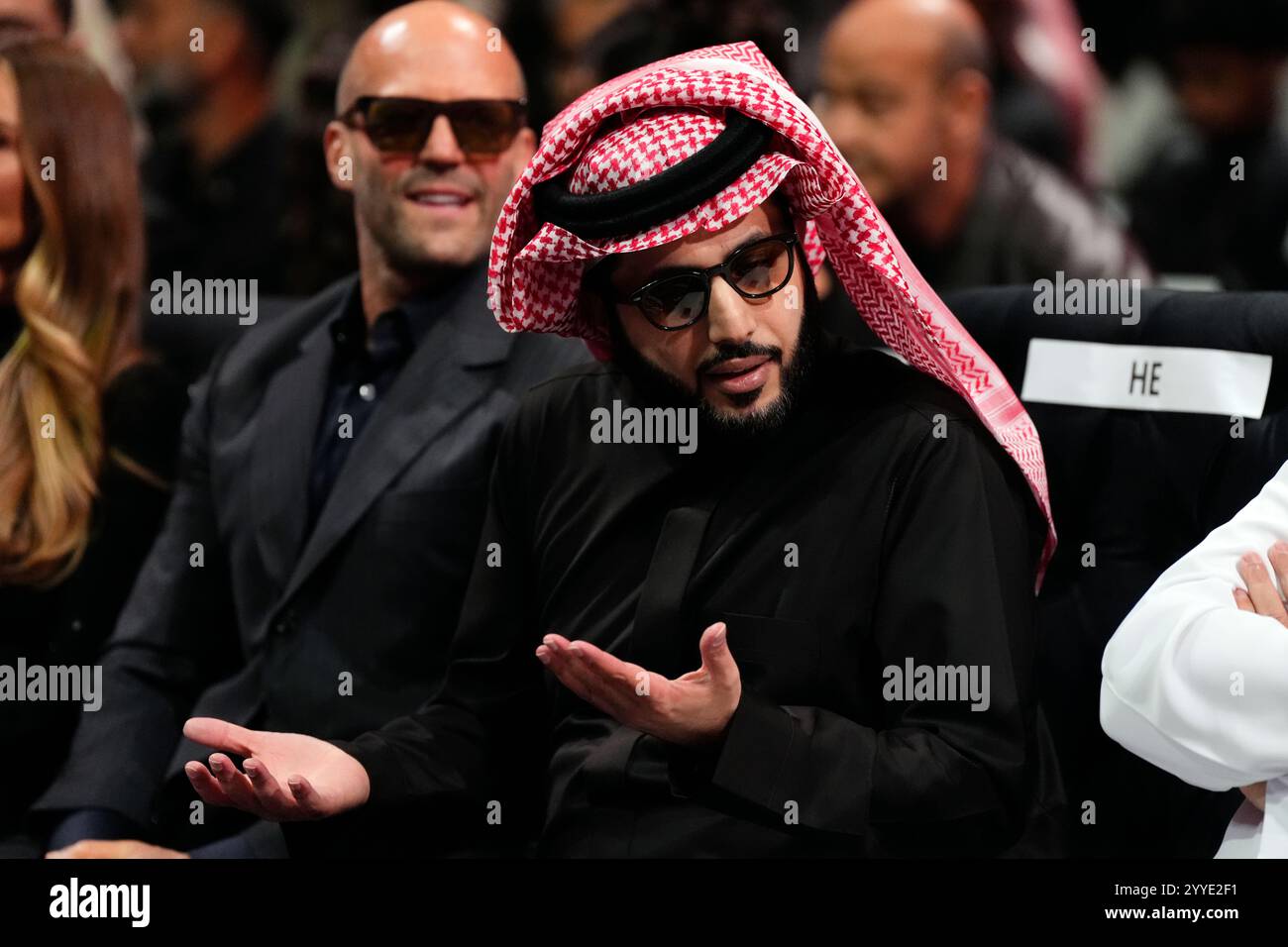 Turki Al-Sheikh and actor Jason Statham (left) at the Kingdom Arena in ...