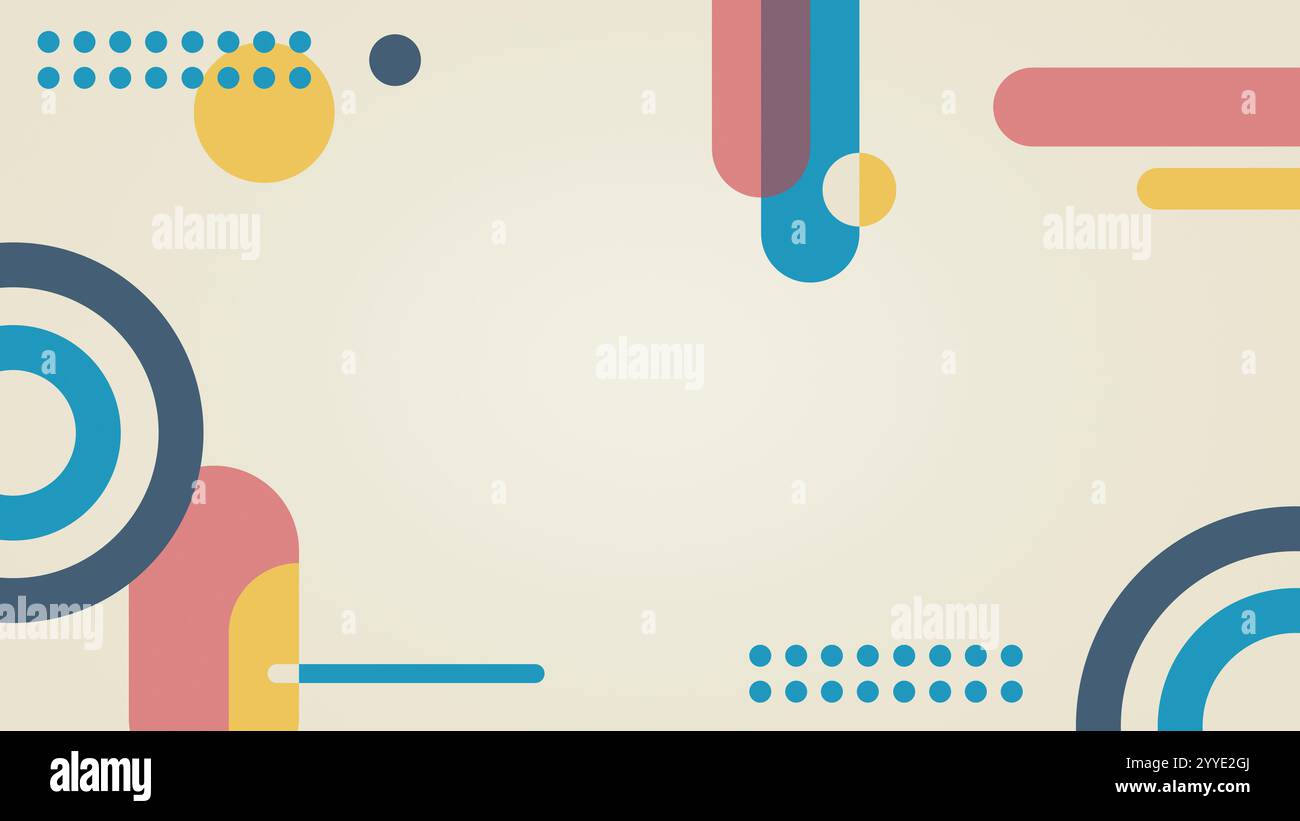 Brightly colored geometric and graphic shapes on light beige background ...