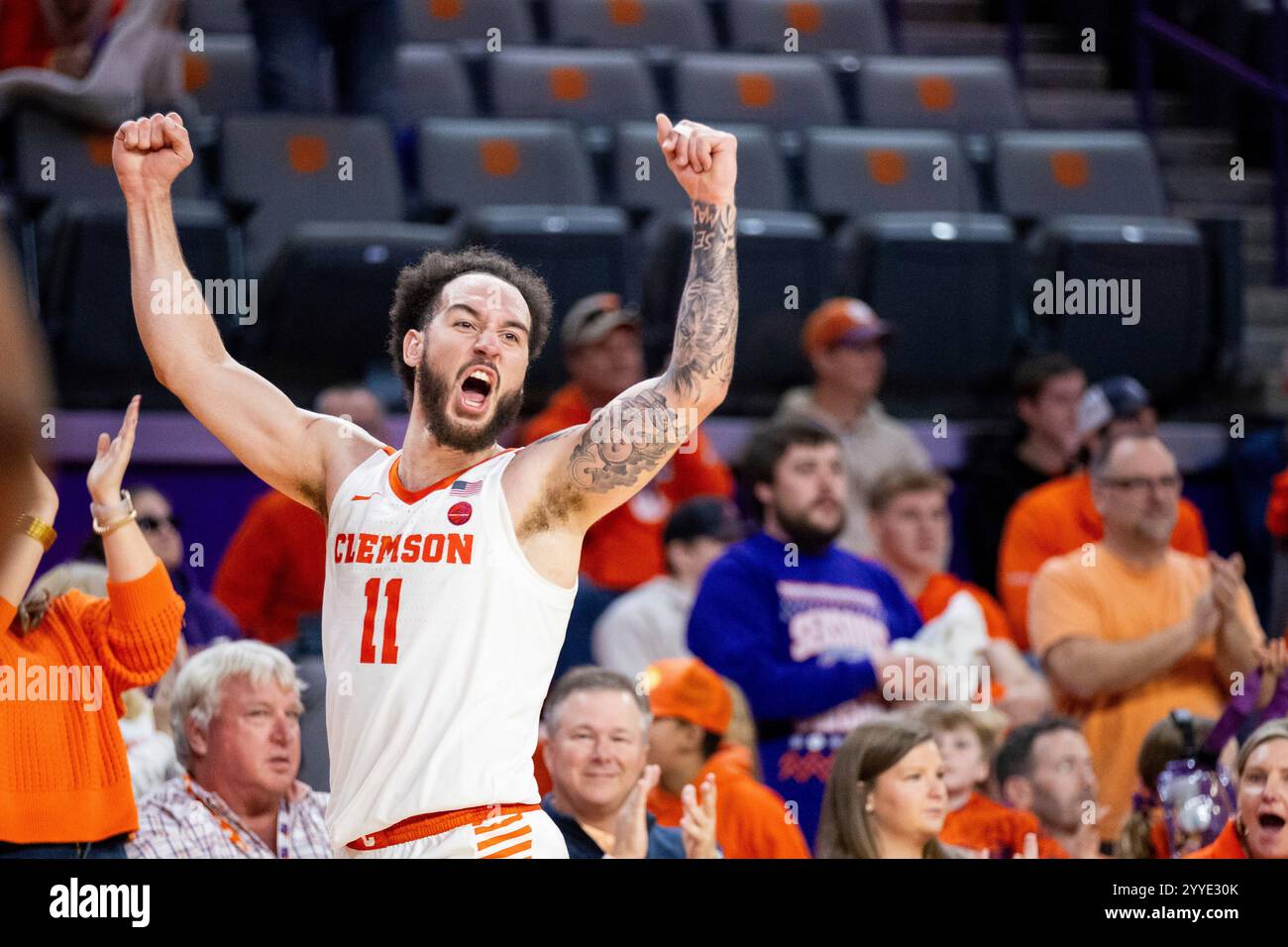 Clemson guard Jaeden Zackery (11) celebrates after defeating Wake ...