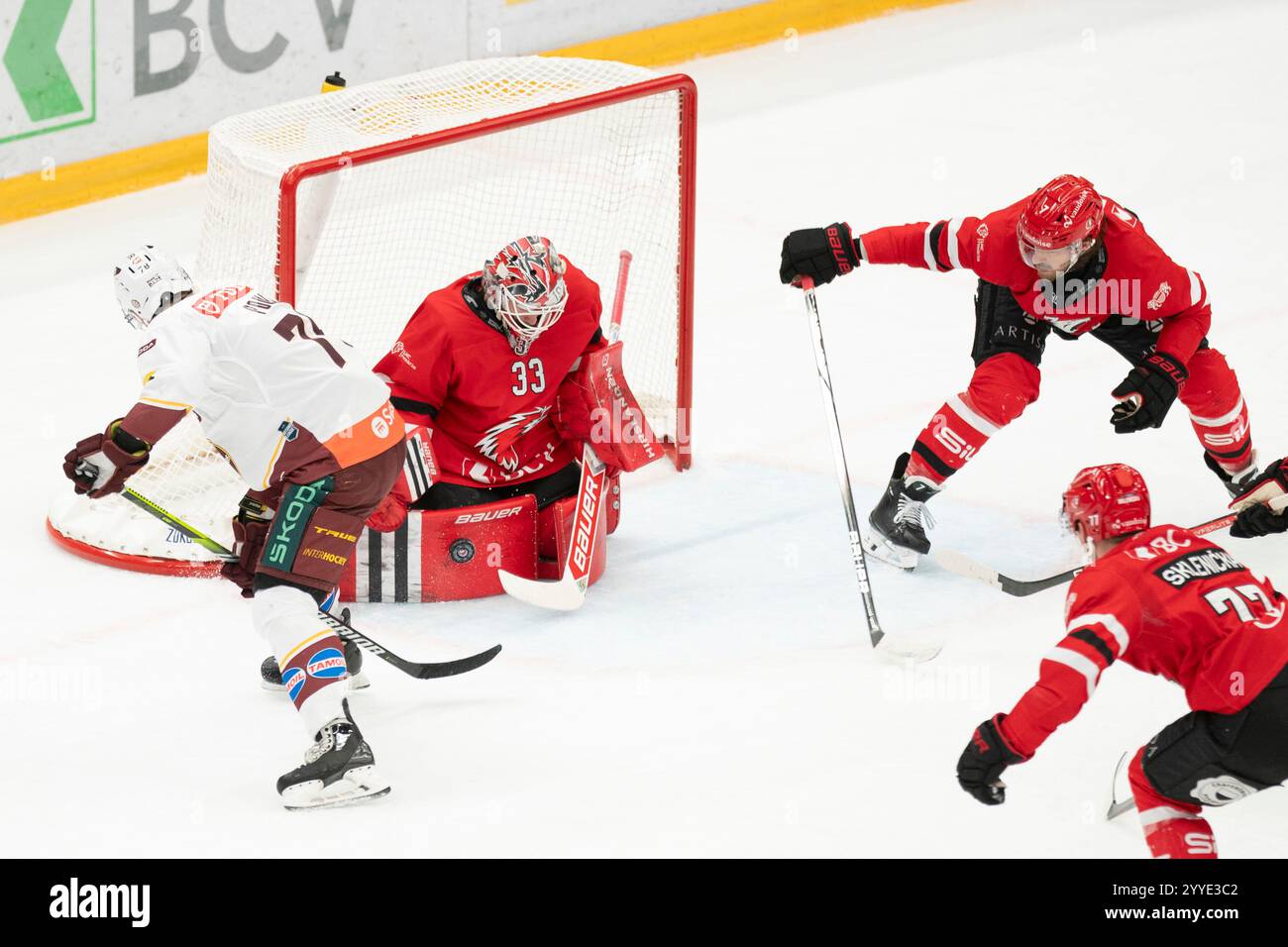 Lausanne, Switzerland. , . Kevin Pasche (goalkeeper) of Lausanne HC #33 ...