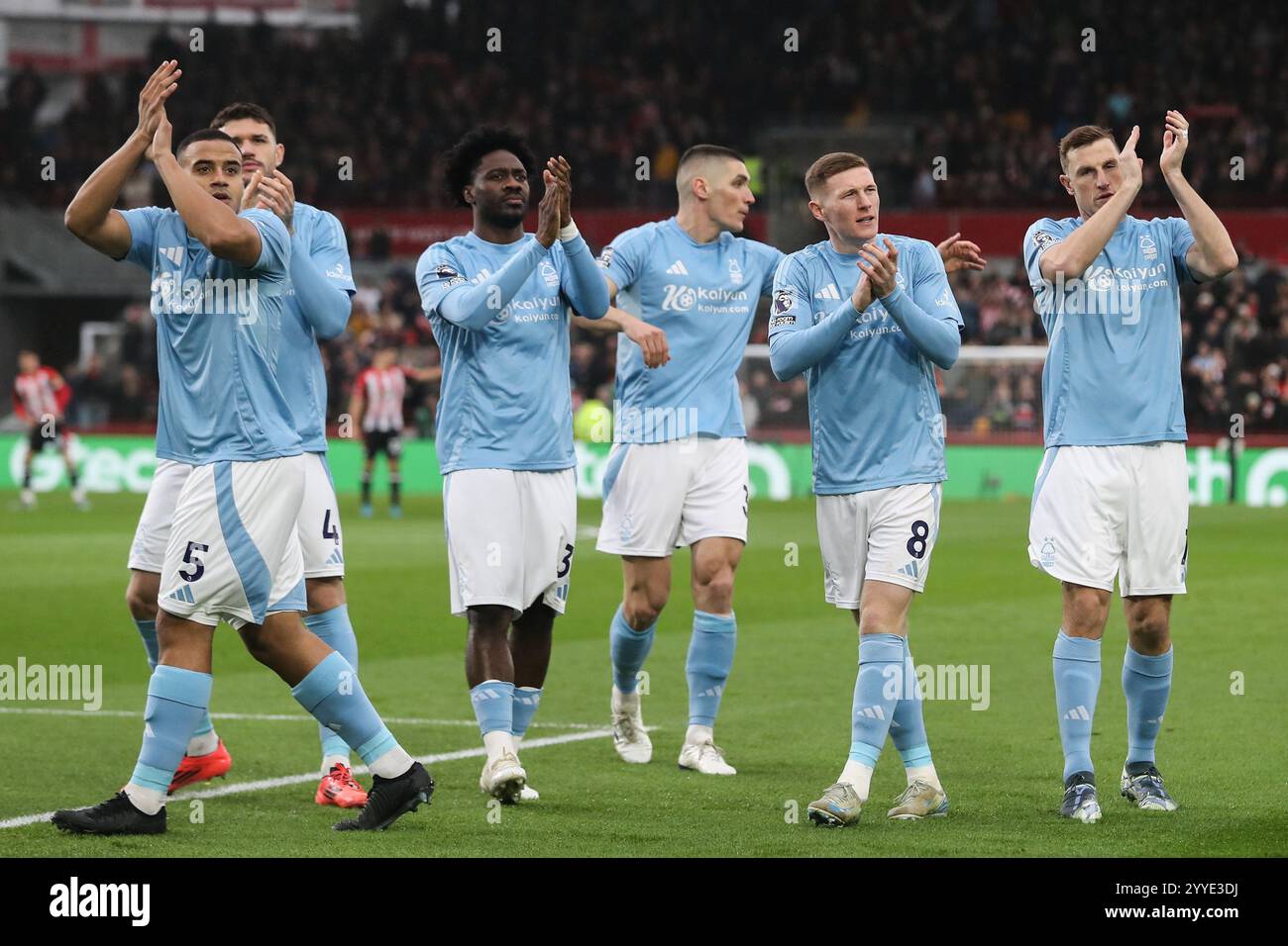 Nottingham Forest players applauds the travelling fans ahead of the ...