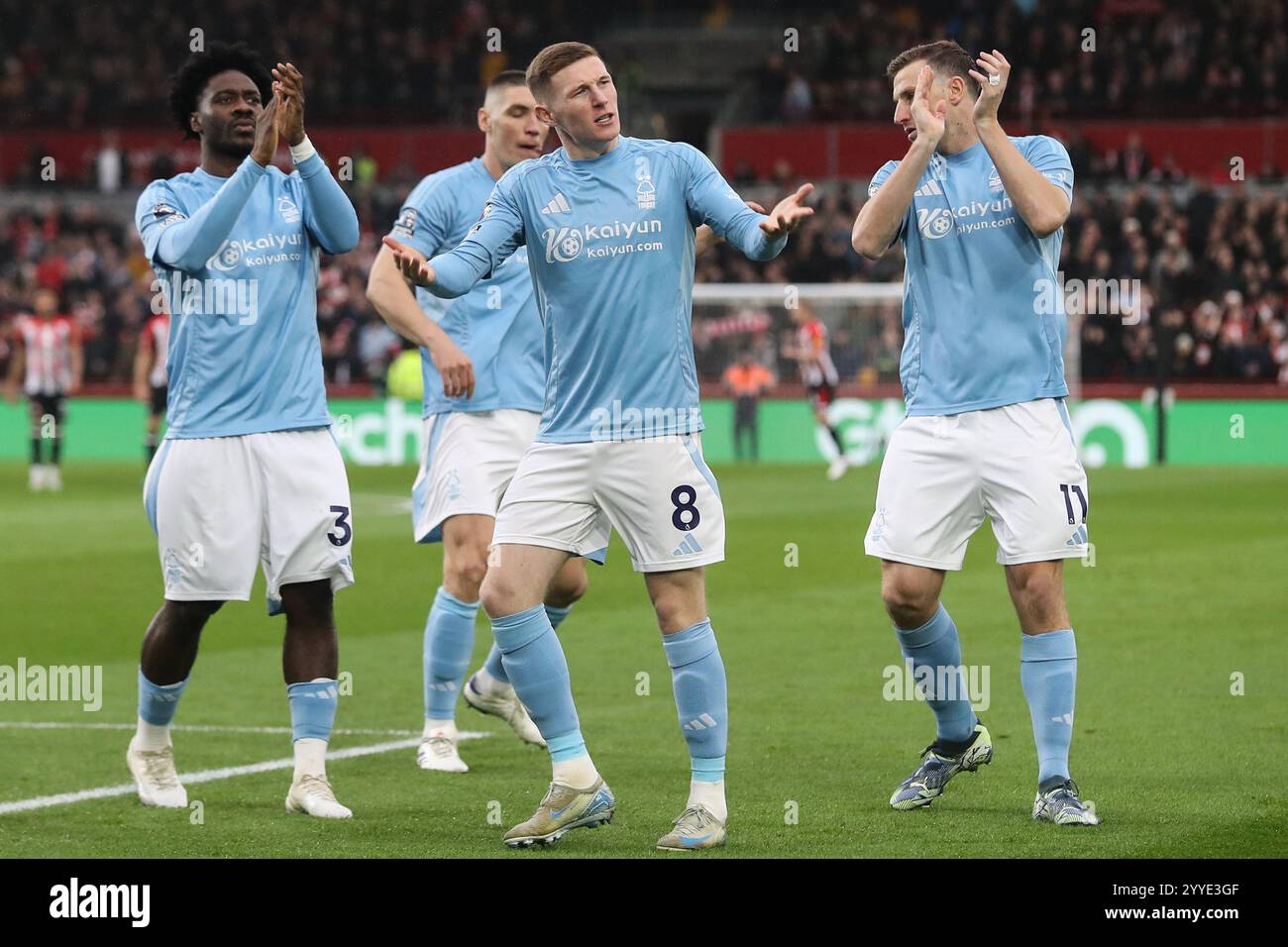 Elliot Anderson of Nottingham Forest gees up the crowd during the ...