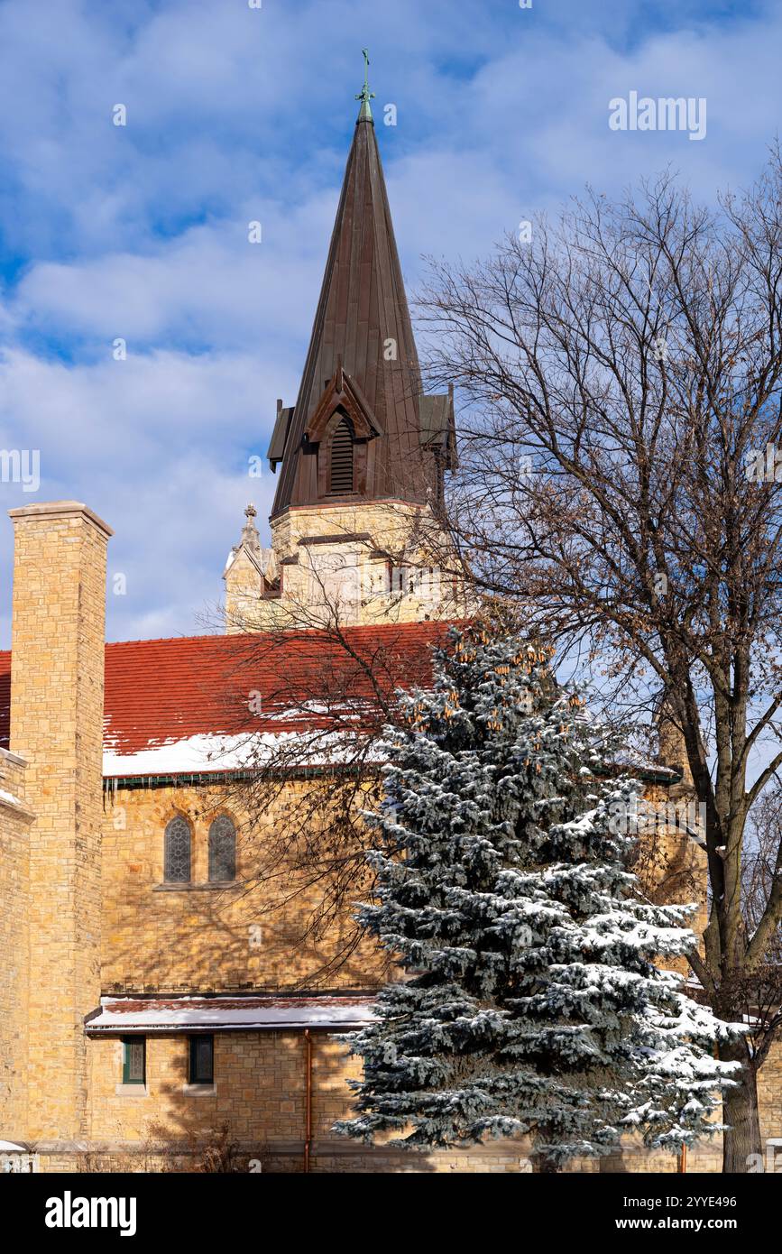 nave and bell tower exterior of historic church built in gothic style ...