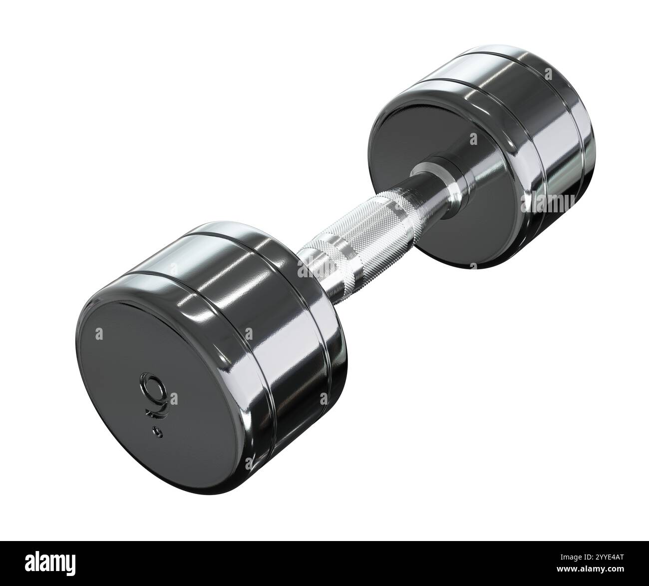 Round Chrome Dumbbell with number 9, weightlifting gym equipment side ...