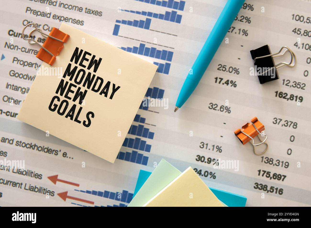 new monday, new week, new start, new goals - handwriting on colorful stickers with a cup of ...