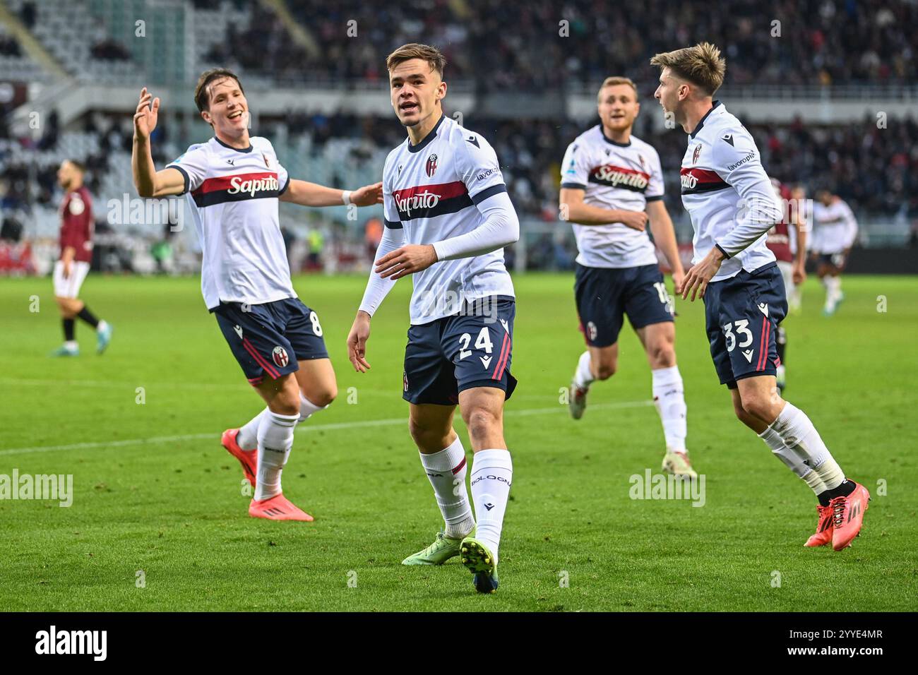 Turin, Italy. 21st Dec, 2024. Thijs Dallinga (Bologna Fc) celebrating ...