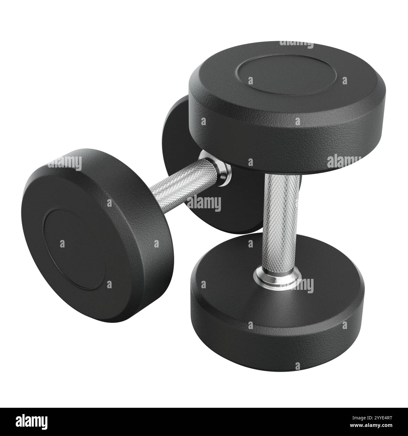 Two Blank Round Rubber Dumbbells, weightlifting gym equipment top view ...