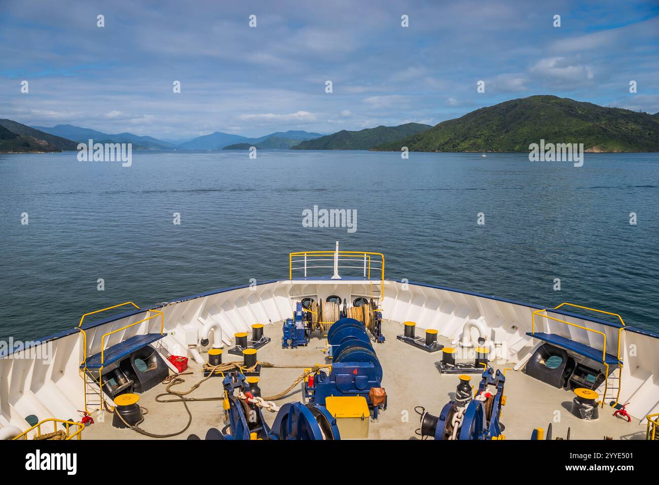 Ship sailing to South Island in New Zealand across the straight Stock ...
