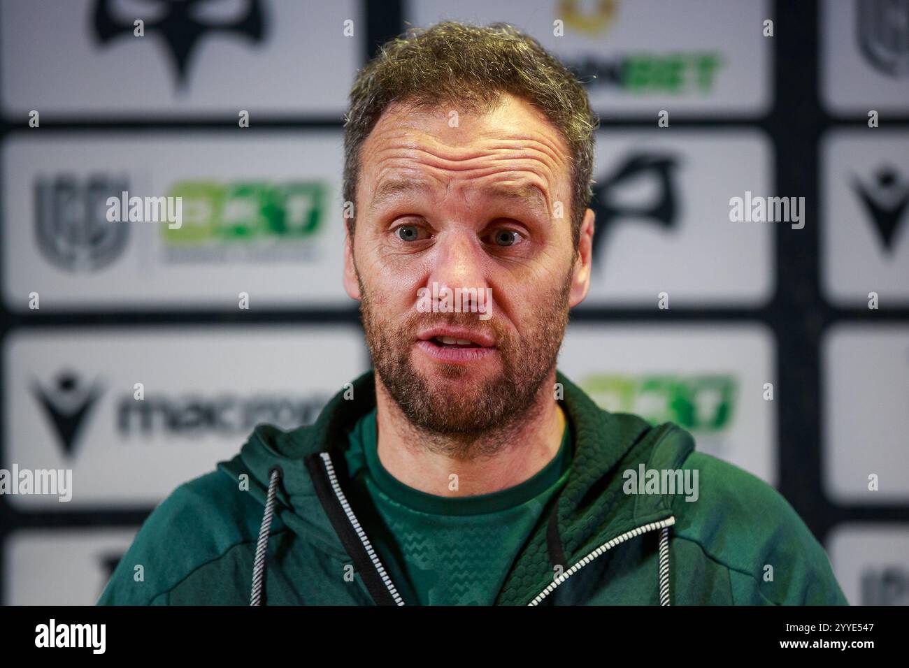 Swansea, UK. 21 December, 2024. Ospreys head coach Mark Jones during a ...