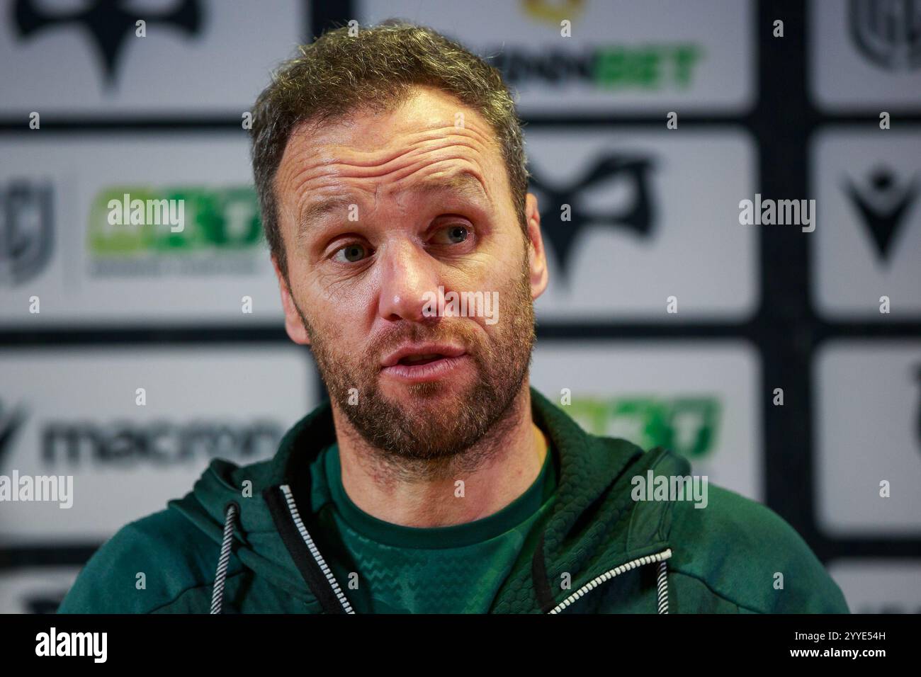 Swansea, UK. 21 December, 2024. Ospreys head coach Mark Jones during a ...