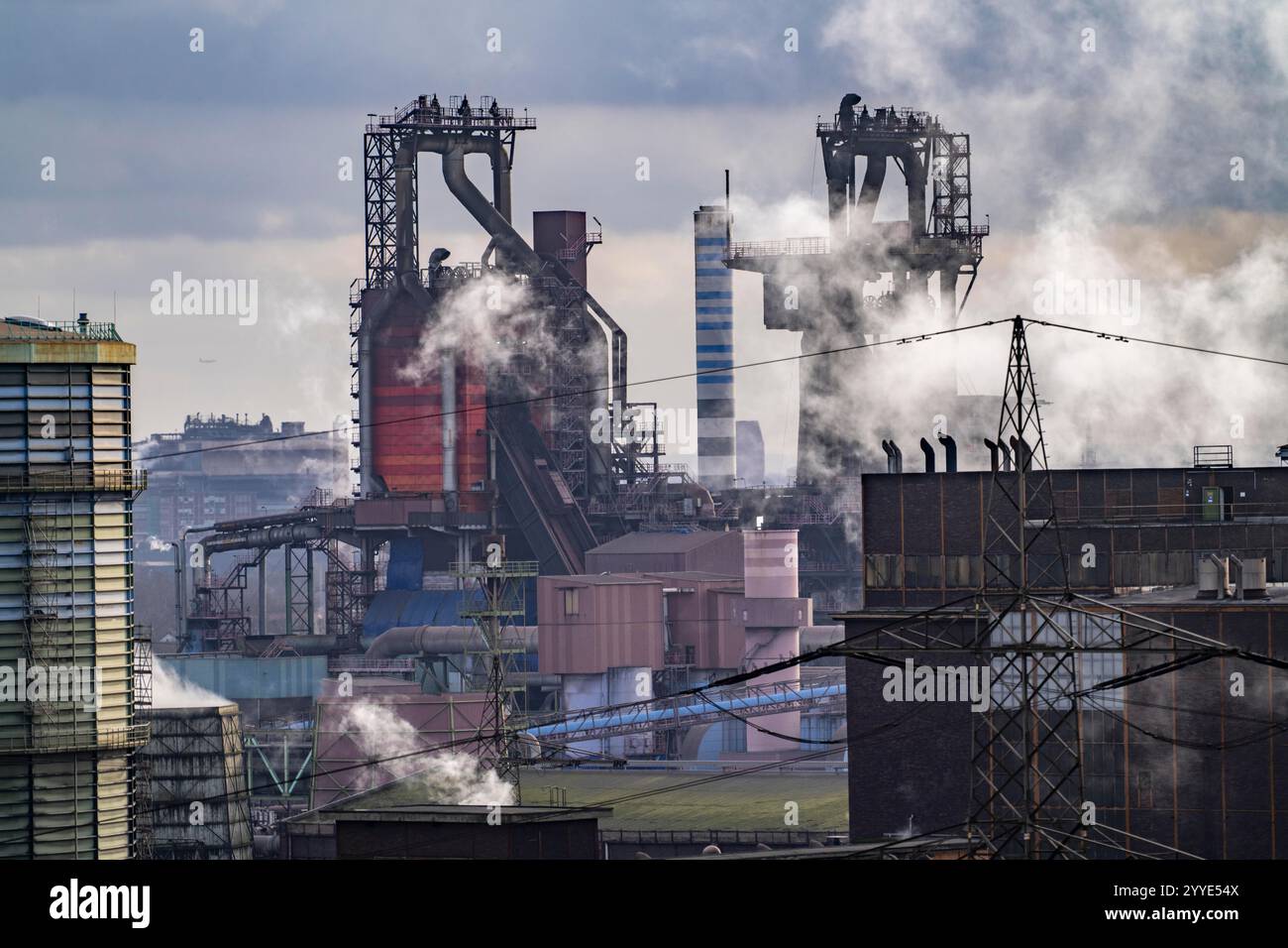 Panorama of the Thyssenkrupp Steel steelworks in Duisburg-Bruckhausen ...