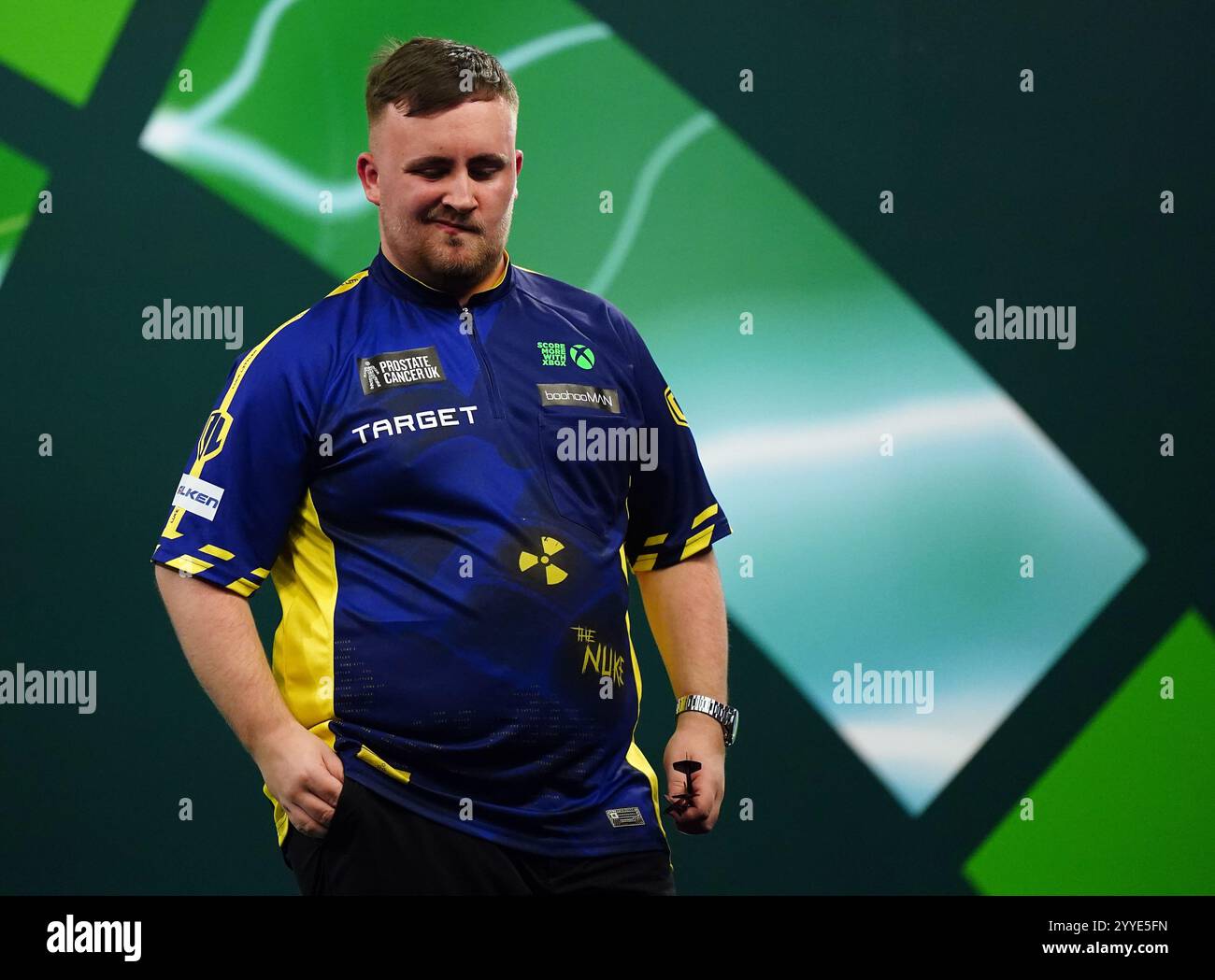 Luke Littler during his match against Ryan Meikle on day seven of the ...