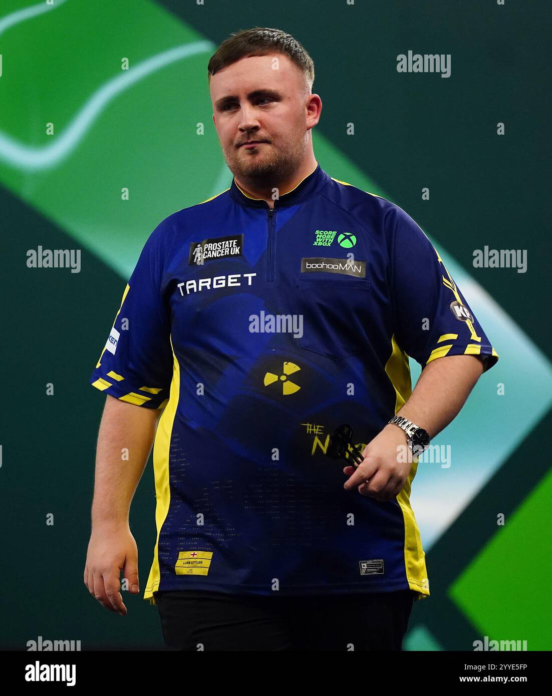 Luke Littler during his match against Ryan Meikle on day seven of the ...