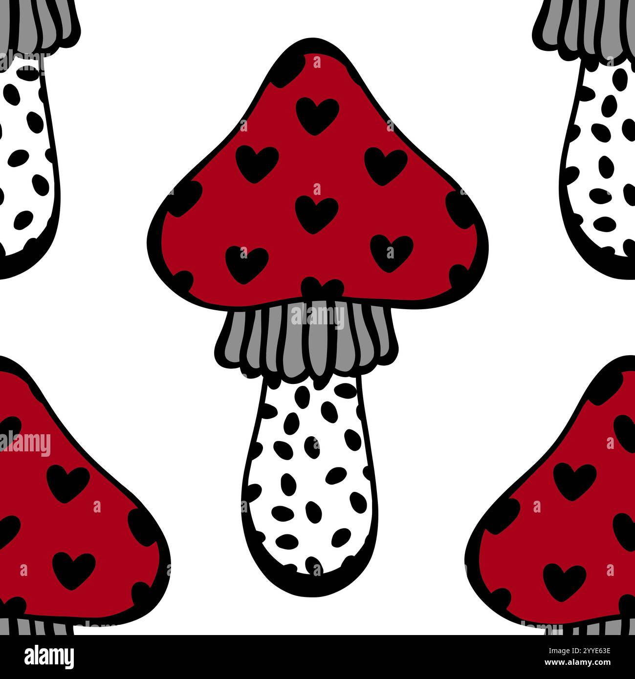 Valentine love hearts seamless 14 February mushrooms pattern for ...