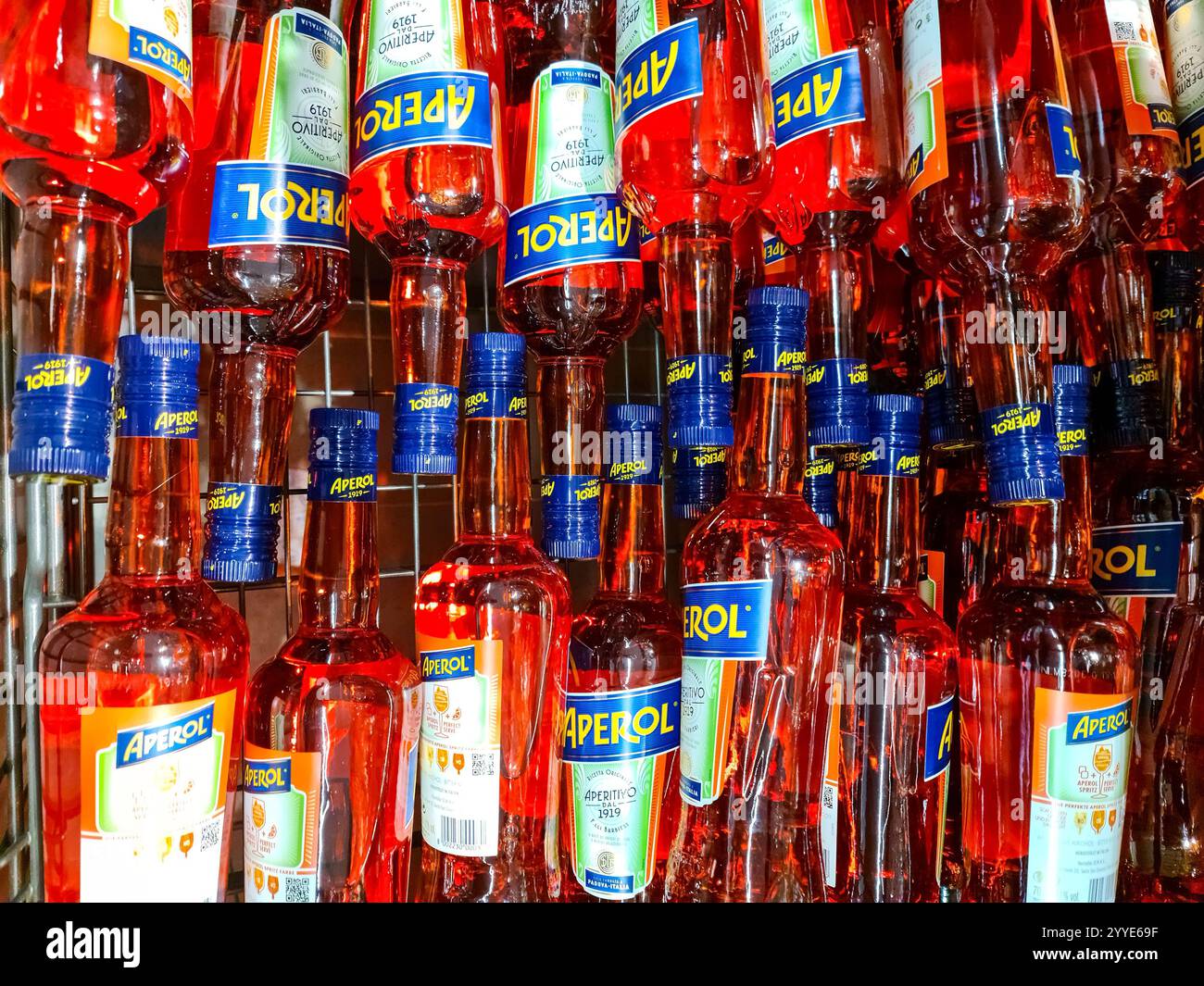 Kiel, Germany - 05. December 2024: Many bottles of the trendy alcoholic ...