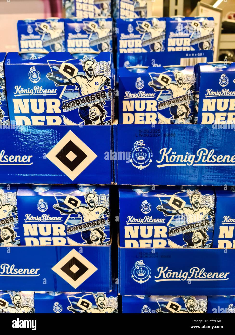 Kiel, Germany - 05. December 2024: Numerous beer cans of the Koenig ...