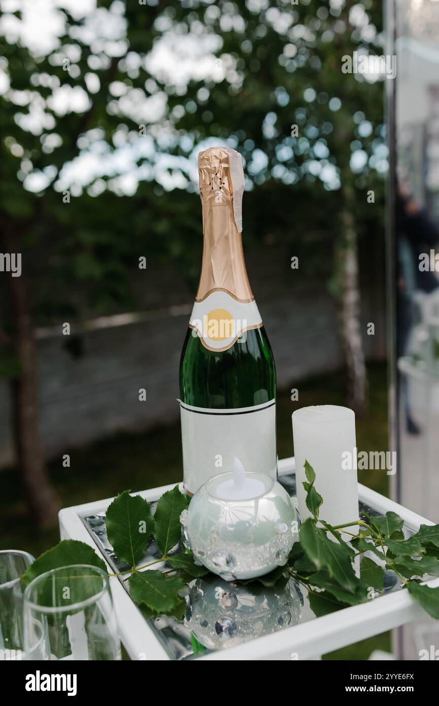 Elegant Wedding Champagne Display with Decorative Elements Stock Photo ...