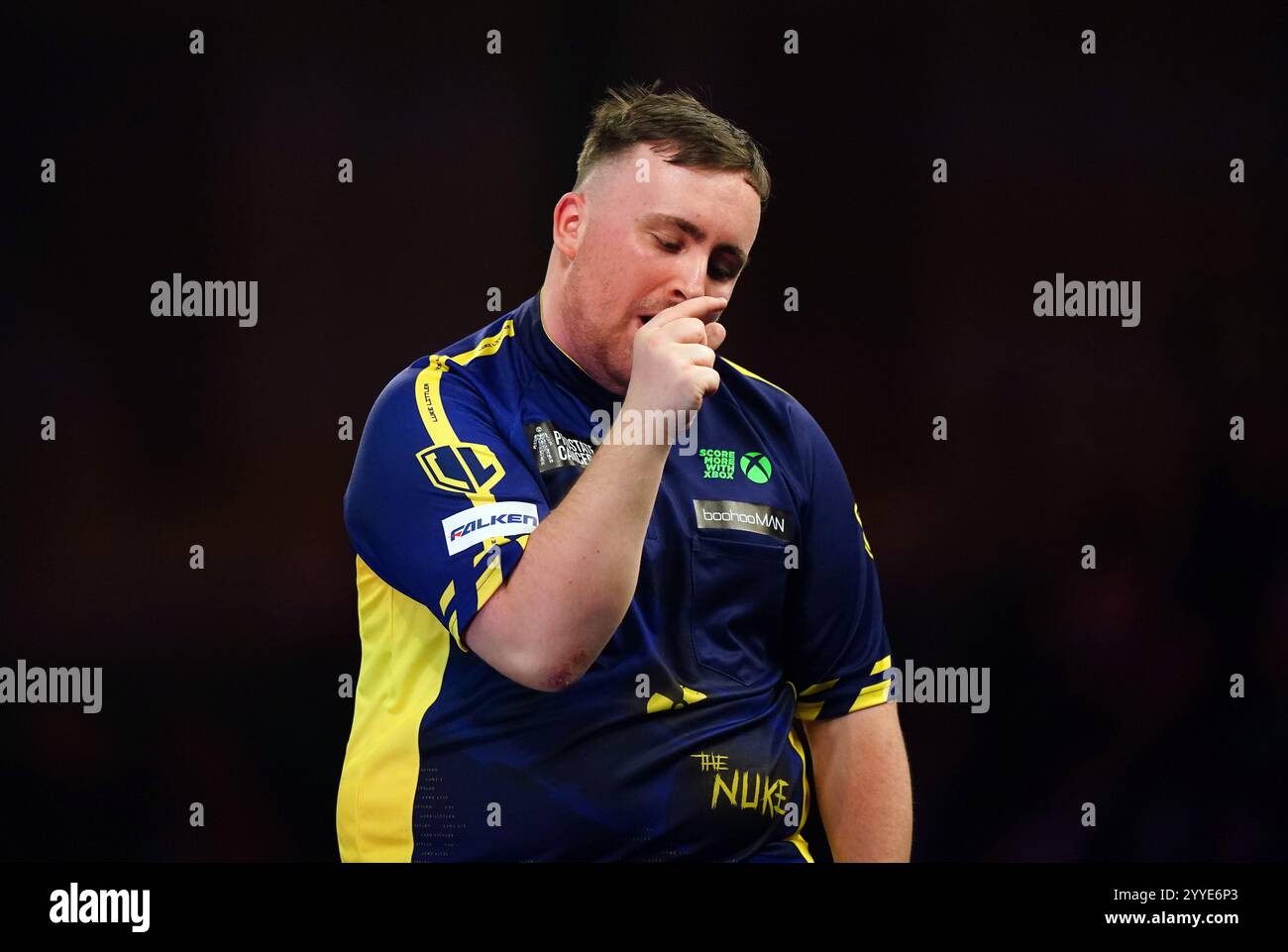 Luke Littler rues a missed 9 dart finish during his match against Ryan ...