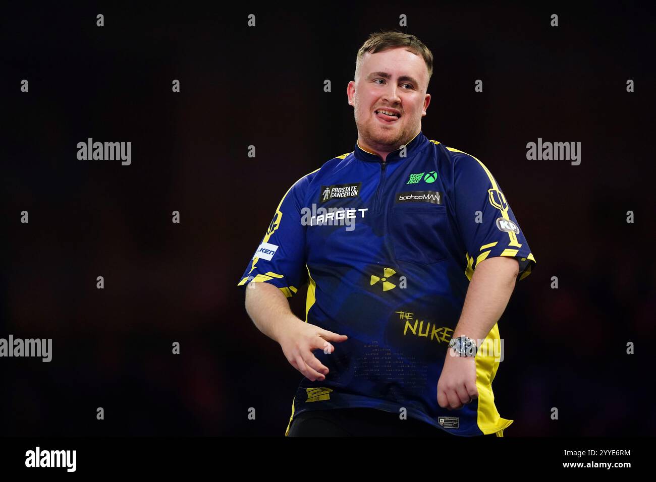 Luke Littler during his match against Ryan Meikle on day seven of the ...