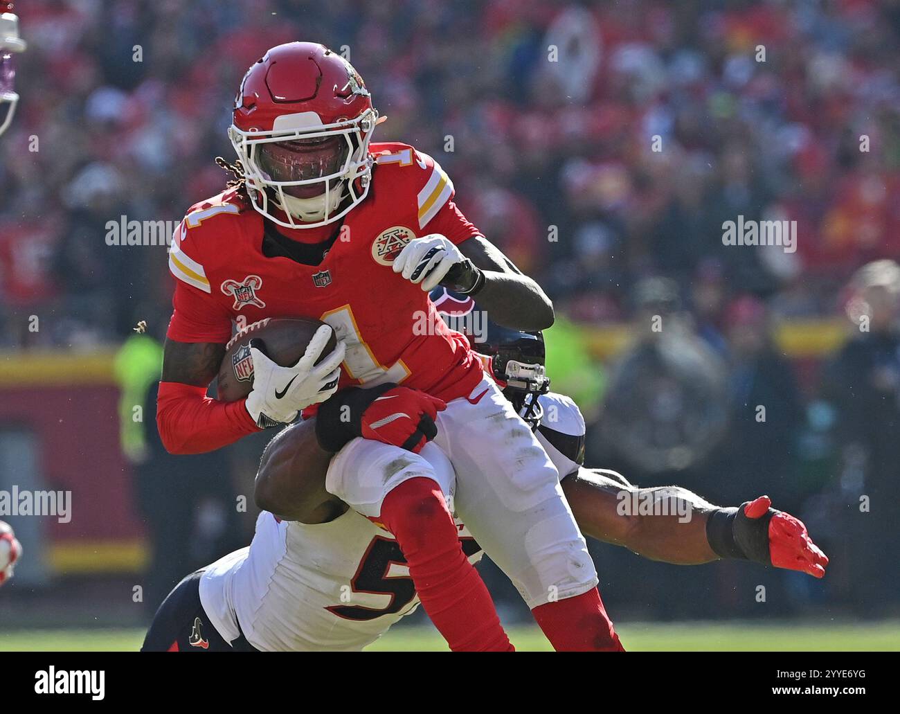 Kansas City Chiefs wide receiver Xavier Worthy (1) runs up field ...