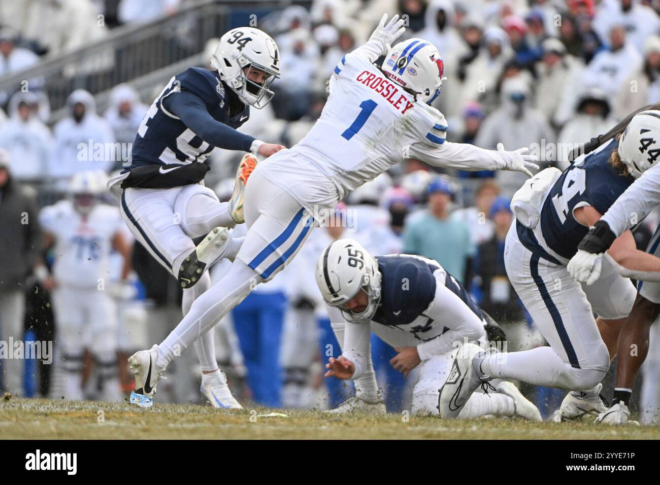 Penn State kicker Ryan Barker (94) kicks a field goal during the second half against SMU in the ...