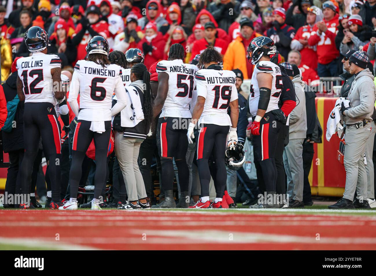 Kansas City, MO, USA. 21st Dec, 2024. Houston Texans players gather ...
