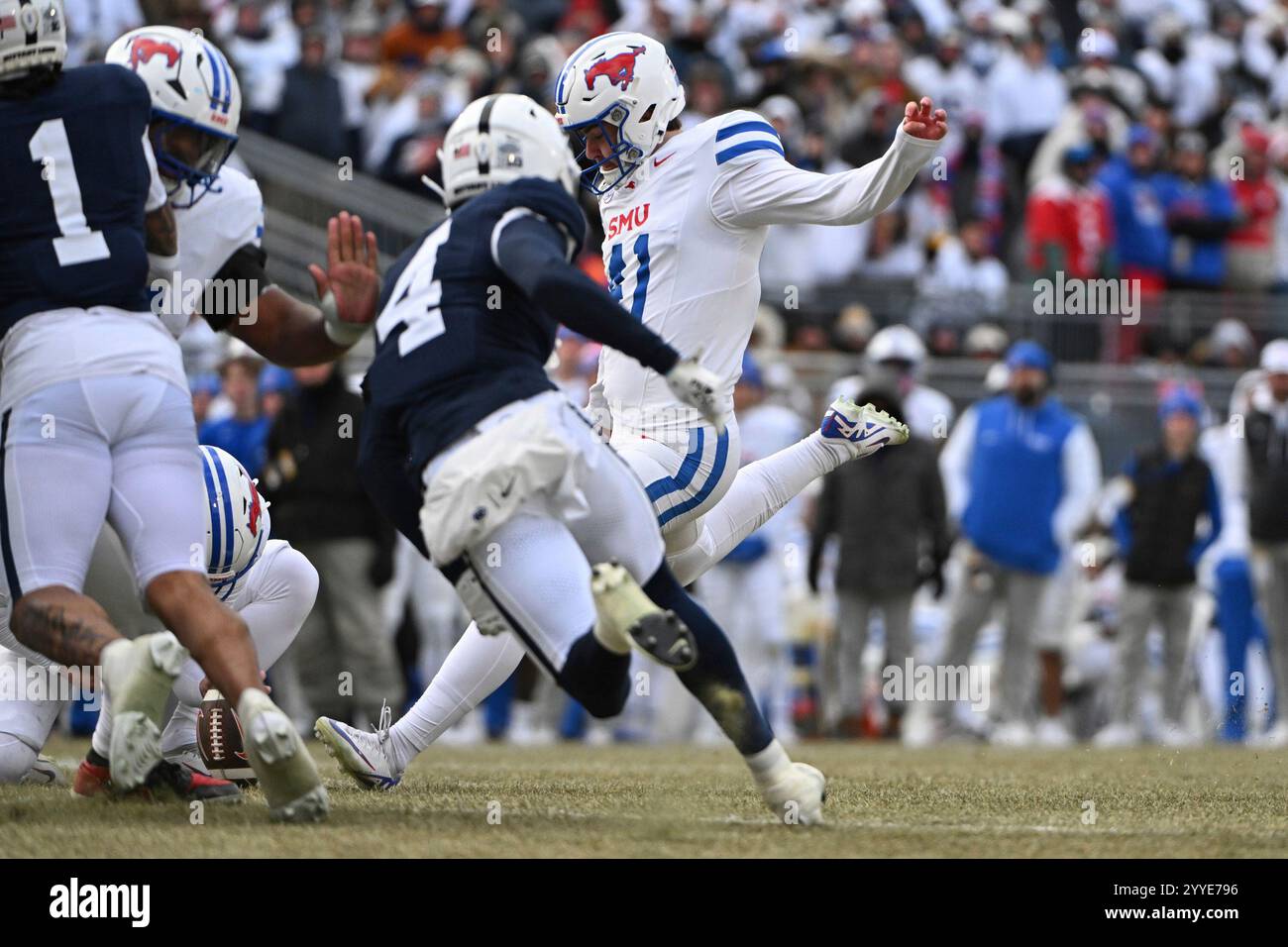 SMU place kicker Collin Rogers (41) kicks a field goal against Penn ...