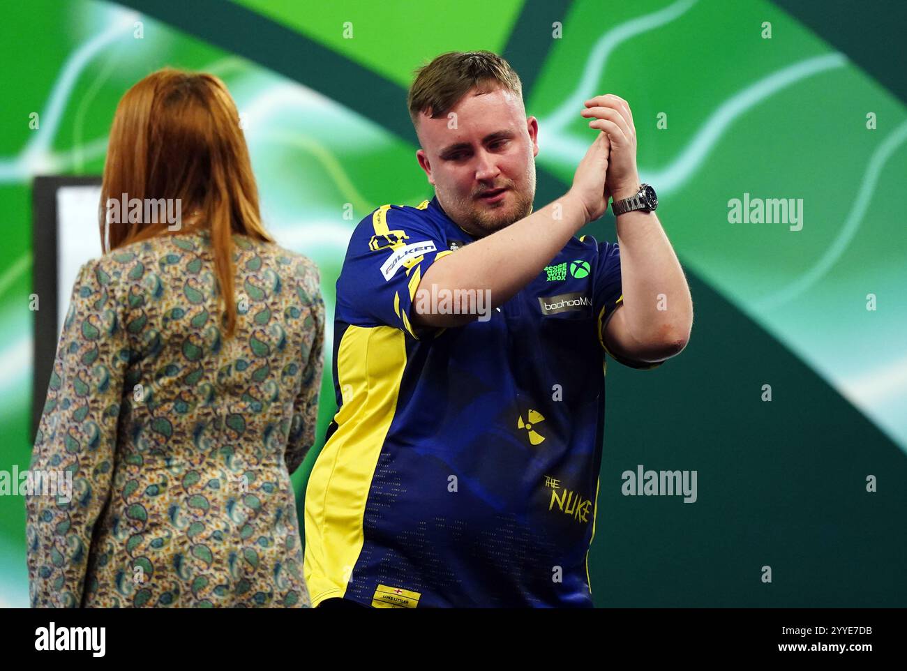Luke Littler following his victory over Ryan Meikle on day seven of the ...