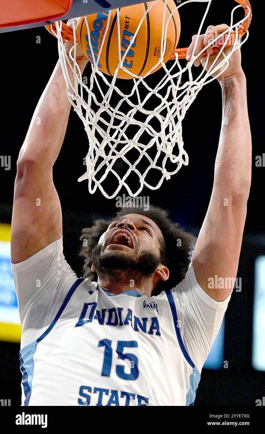 Indiana State's Markus Harding dunks the ball during an NCAA college ...