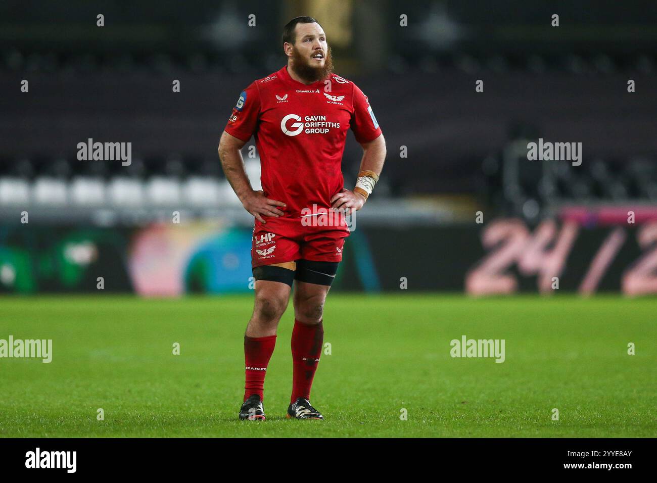 Swansea, UK. 21 December, 2024. Marnus van der Merwe of Scarlets during ...
