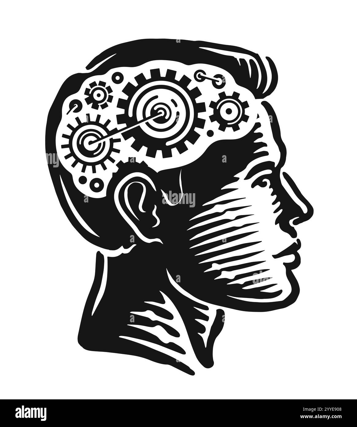Human head with gears. Brain thinking. Idea, thought concept Stock ...