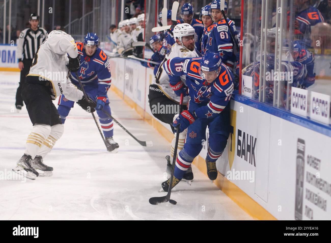 Saint Petersburg, Russia. 21st Dec, 2024. Sergei Plotnikov (16) of SKA and Mark Marin (96) of ...