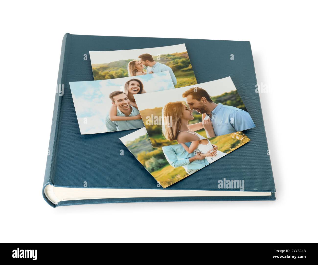 Photo album with different photos isolated on white Stock Photo - Alamy